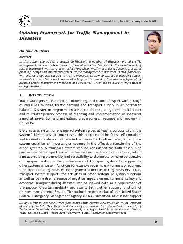 (PDF) Guiding Framework for Traffic Management in Disasters