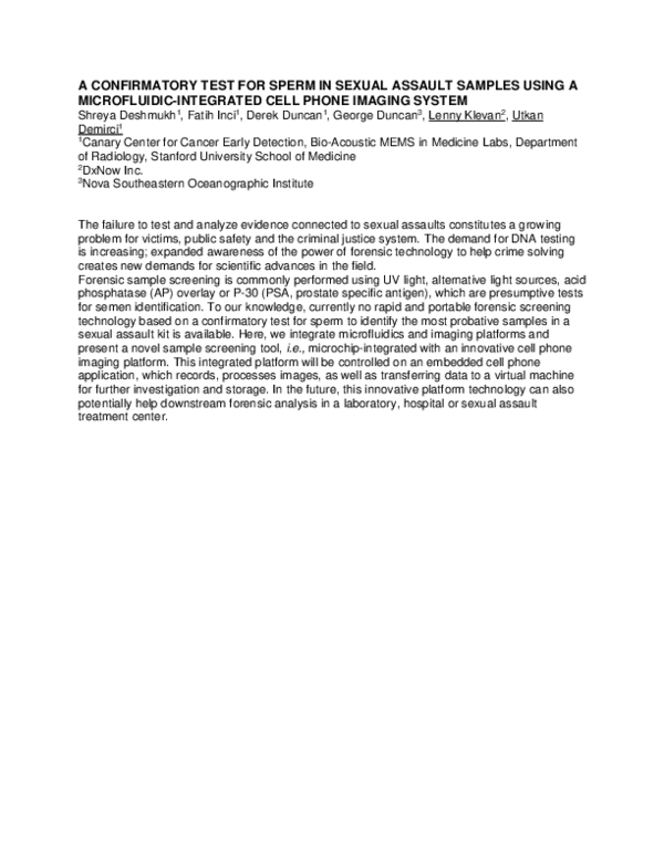 (PDF) A confirmatory test for sperm in sexual assault samples using a ...