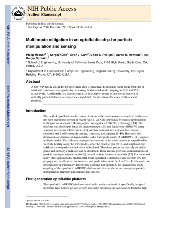 (PDF) Multi-mode mitigation in an optofluidic chip for particle manipulation and sensing