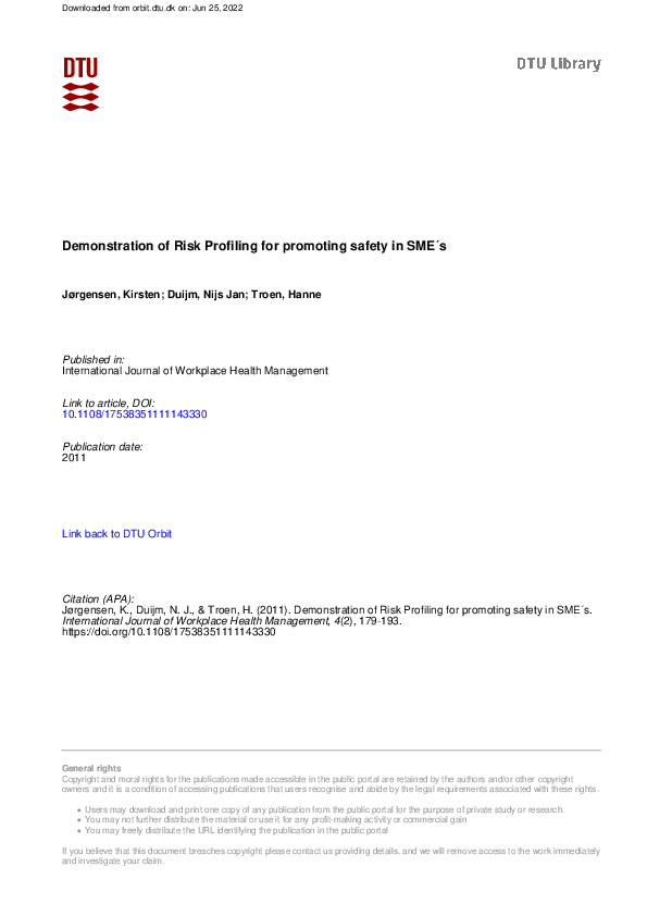 (PDF) Demonstration of risk profiling for promoting safety in SMEs