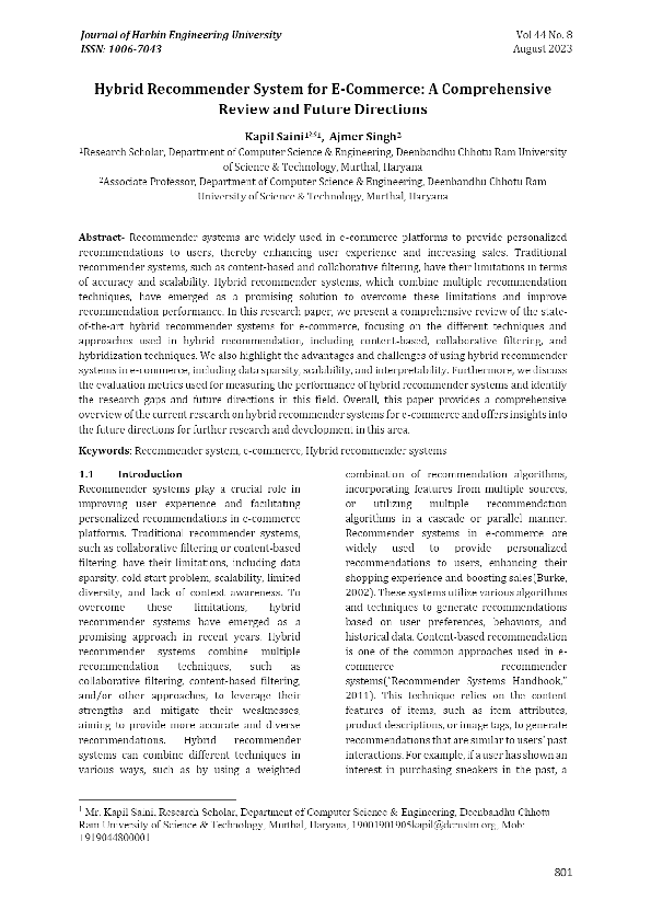 (PDF) Hybrid Recommender System for E Commerce A Comprehensive Review and Future Directions