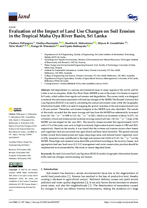 (PDF) Evaluation of the Impact of Land Use Changes on Soil Erosion in the Tropical Maha Oya ...