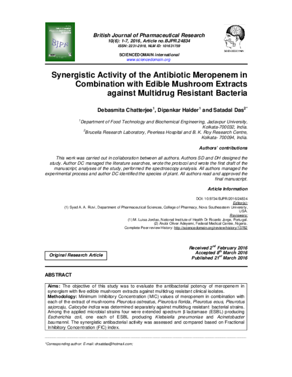 (PDF) Synergistic Activity of the Antibiotic Meropenem in Combination ...