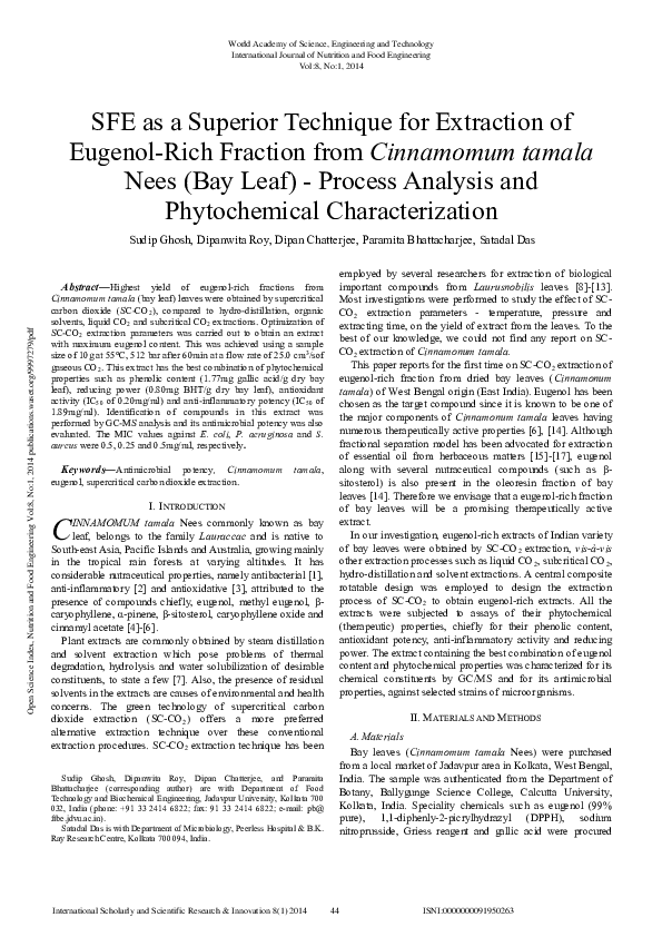 (PDF) Sfe As A Superior Technique For Extraction Of Eugenol-Rich ...