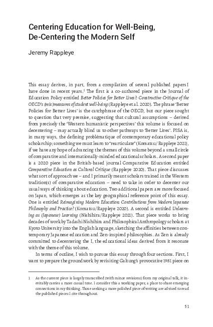 (PDF) Centering Education for Well-Being, De-Centering the Modern Self