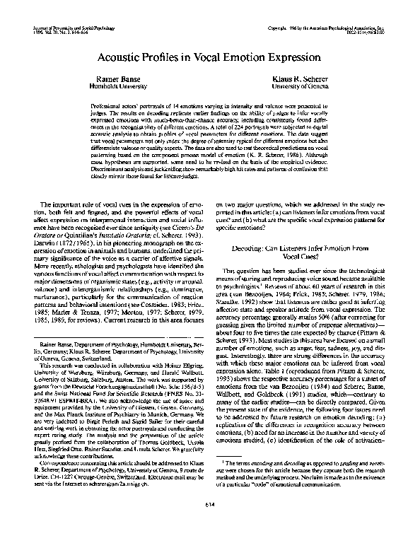 (PDF) Acoustic profiles in vocal emotion expression