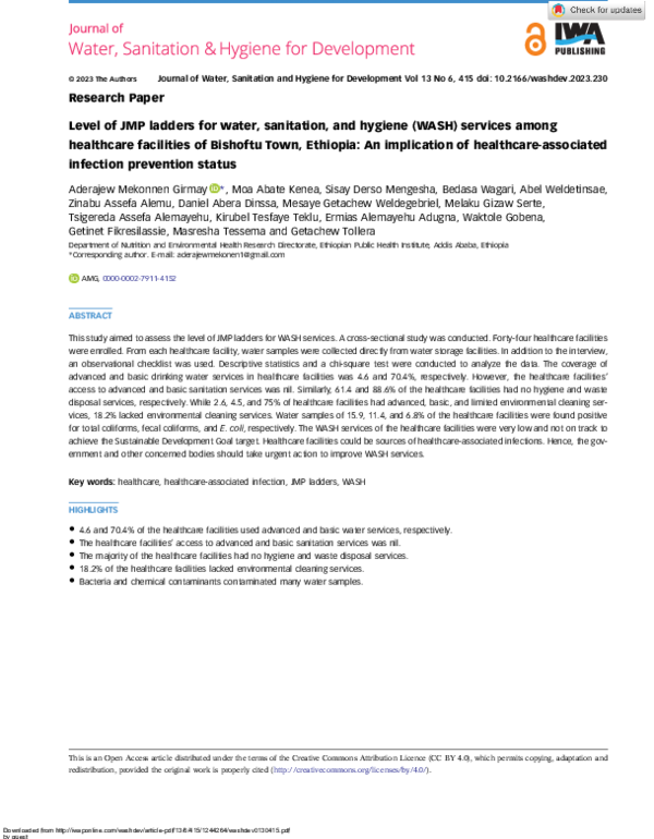 (PDF) Level of JMP ladders for water, sanitation, and hygiene (WASH ...