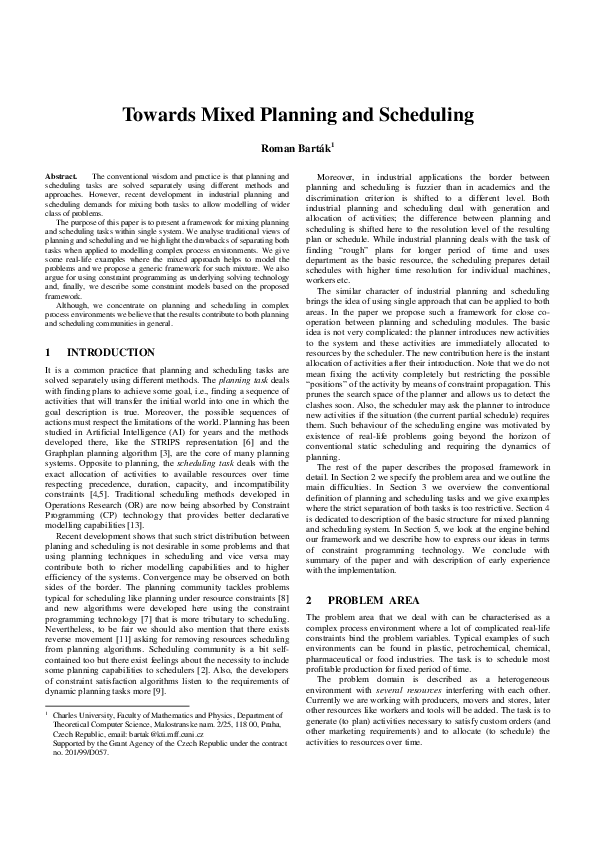 (PDF) Toward mixed planning and scheduling | Roman Barták - Academia.edu