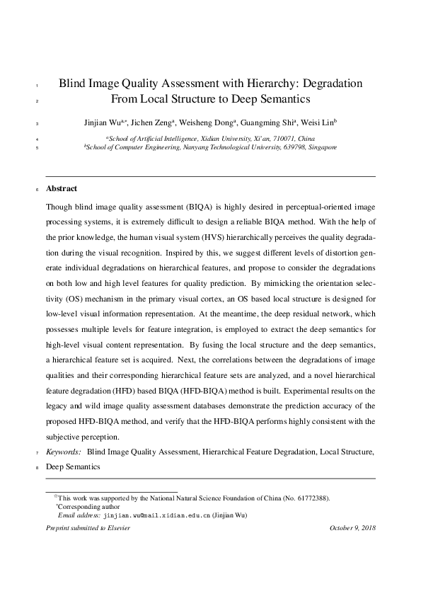 (PDF) Blind image quality assessment with hierarchy: Degradation from local structure to deep ...