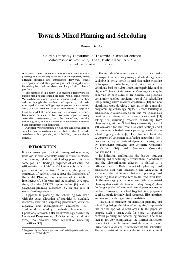 (PDF) Planning and Scheduling