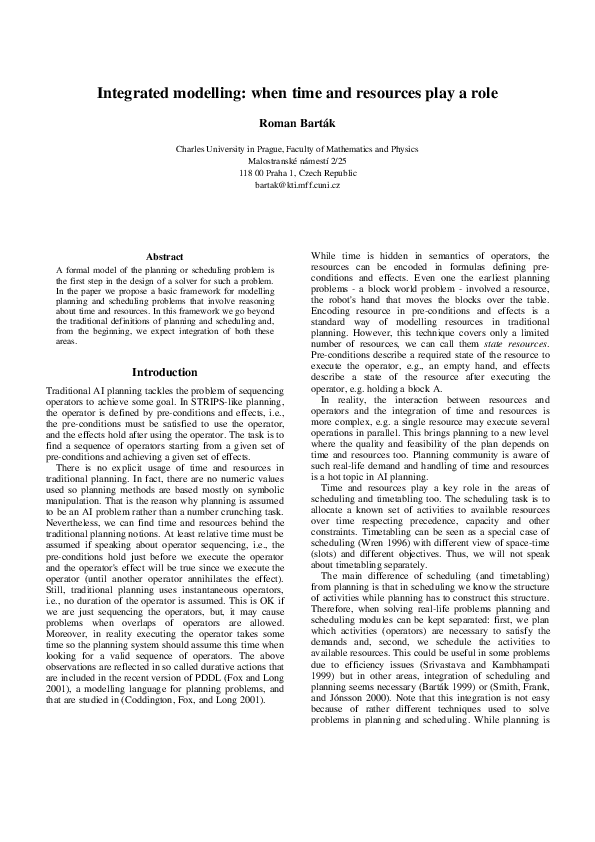 (PDF) Integrated modelling: when time and resources play a role