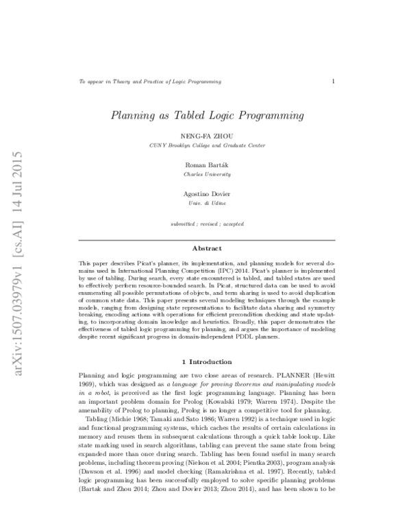 (PDF) Planning as tabled logic programming