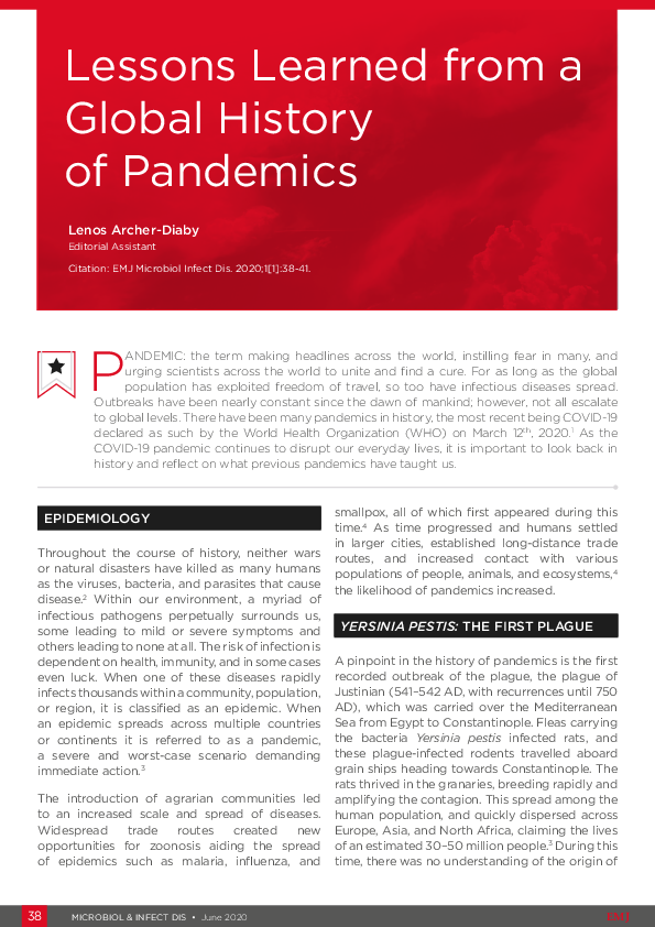 (PDF) Lessons Learned from a Global History of Pandemics