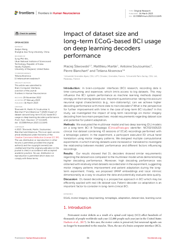 (PDF) Impact of dataset size and long-term ECoG-based BCI usage on deep ...