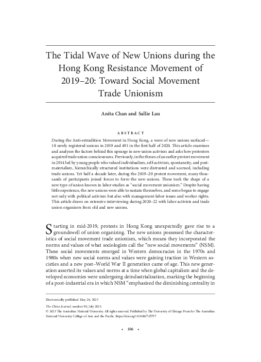 (PDF) The Tidal Wave of New Unions during the Hong Kong Resistance ...