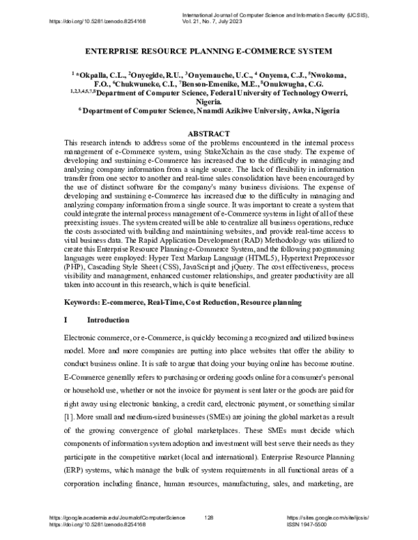 (PDF) ENTERPRISE RESOURCE PLANNING E-COMMERCE SYSTEM