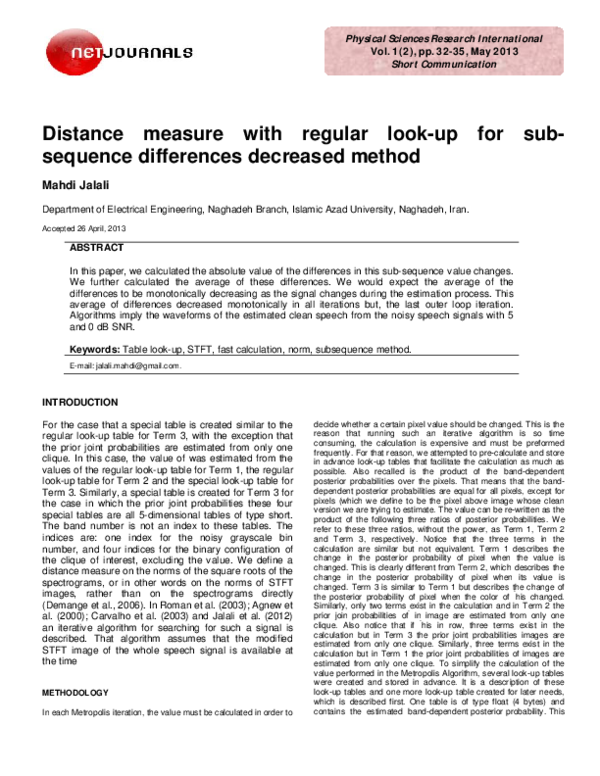 (PDF) Distance measure with regular look-up for sub- sequence differences decreased method