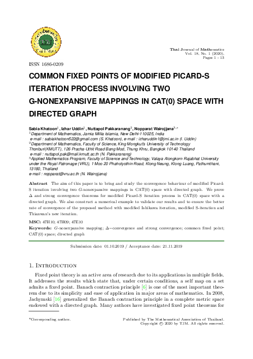 (PDF) Common fixed points of modified Picard-S iteration process involving two G-nonexpansive ...