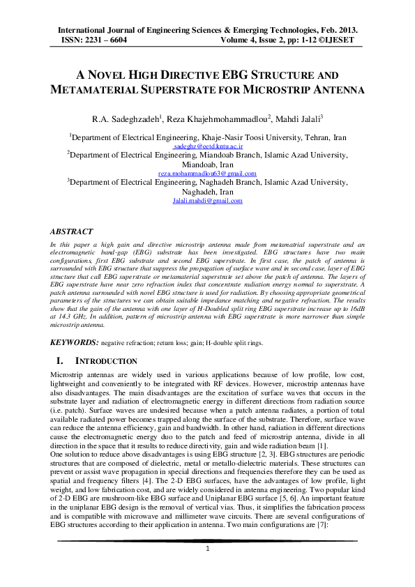 (PDF) A Novel High Directive Ebg Structure