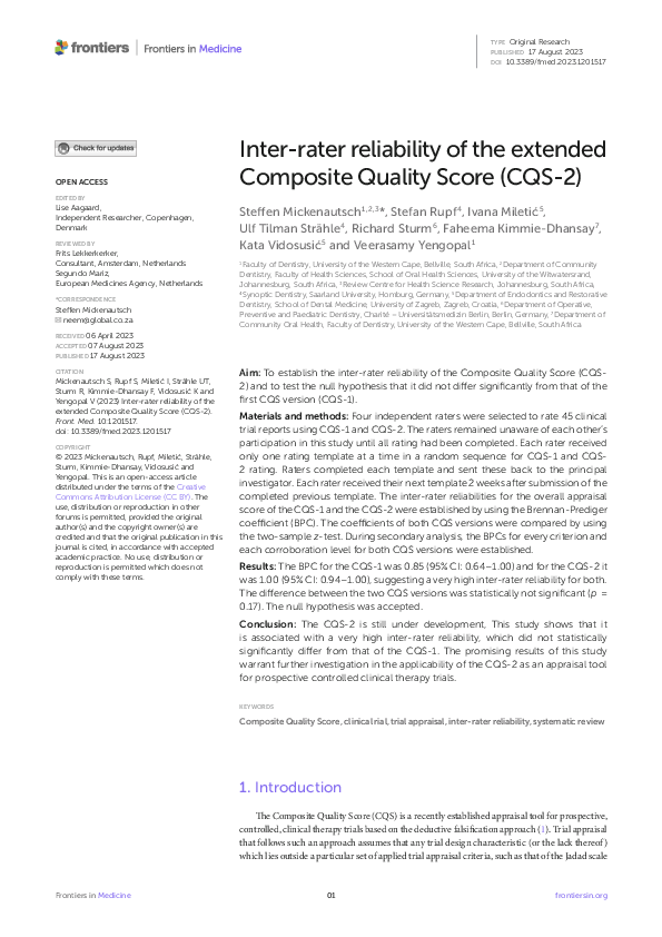 (PDF) Inter-rater reliability of the extended Composite Quality Score ...