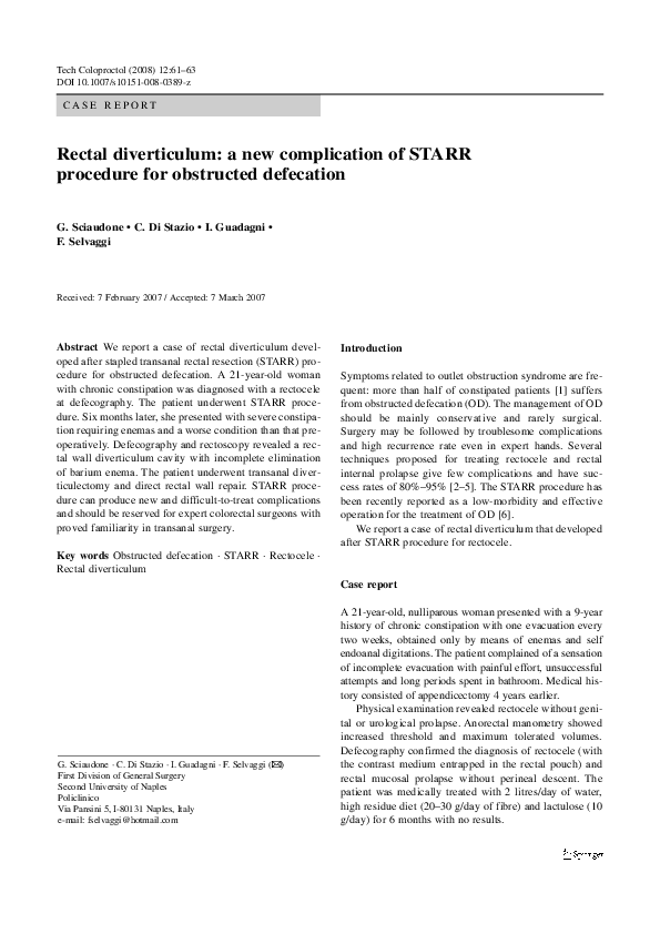 (PDF) Rectal diverticulum: a new complication of STARR procedure for ...