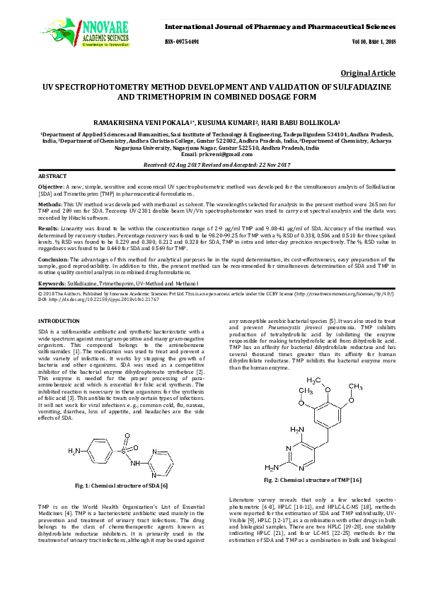 (PDF) UV SPECTROPHOTOMETRY METHOD DEVELOPMENT AND VALIDATION OF SULFADIAZINE AND TRIMETHOPRIM IN ...