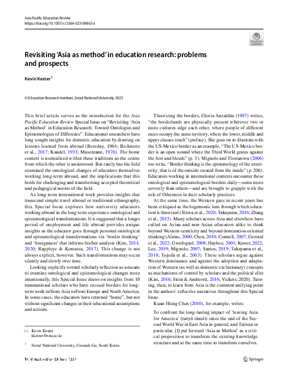 (PDF) Revisiting ‘Asia as method’ in education research: problems and ...