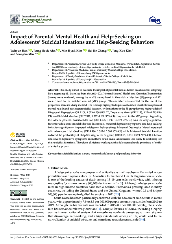 (PDF) Impact of Parental Mental Health and Help-Seeking on Adolescents ...