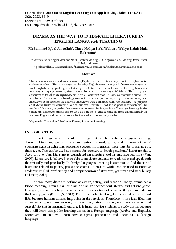 (PDF) Drama as The Way To Integrate Literature in English Language Teaching