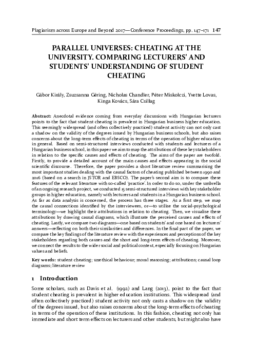 (PDF) Parallel Universes : Cheating at the University . Comparing ... (PDF) Parallel Universes : Cheating at the University . Comparing ...