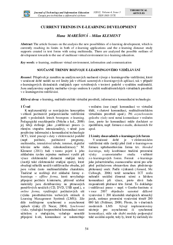 (PDF) Current Trends in E-Learning Development | Hana Maresova - Academia.edu
