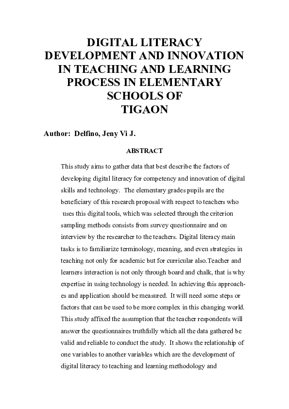 (DOC) DIGITAL LITERACY DEVELOPMENT AND INNOVATION IN TEACHING AND ...