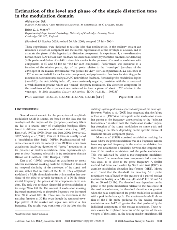 (PDF) Estimation of the level and phase of the simple distortion tone ...