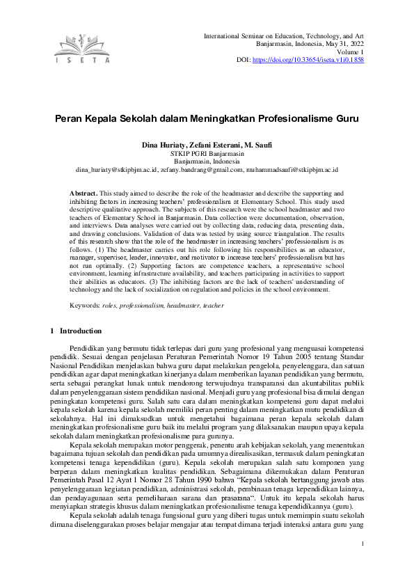 (PDF) Peran Kepala Sekolah dalam Meningkatkan Profesionalisme Guru