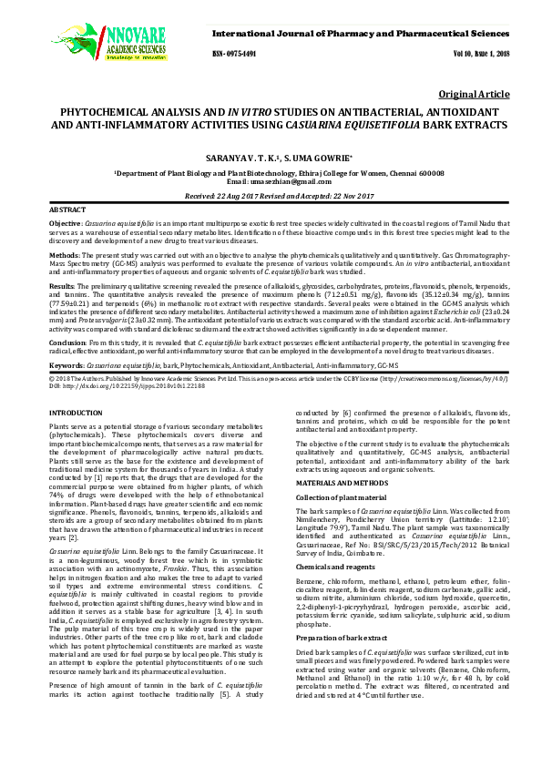 (PDF) PHYTOCHEMICAL ANALYSIS AND IN VITRO STUDIES ON ANTIBACTERIAL, ANTIOXIDANT AND ANTI ...