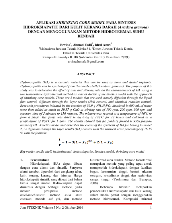 (PDF) Aplikasi Shrinking Core Model Pada Sintesis Hidroksiapatit ...