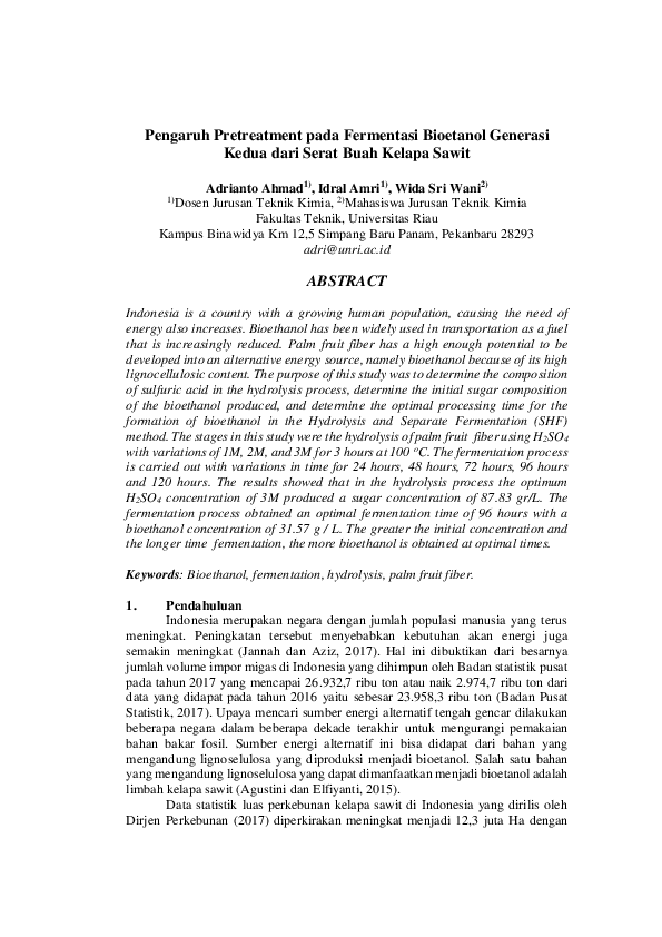 (PDF) Pengaruh Pretreatment pada Fermentasi Bioetanol Generasi Kedua ...