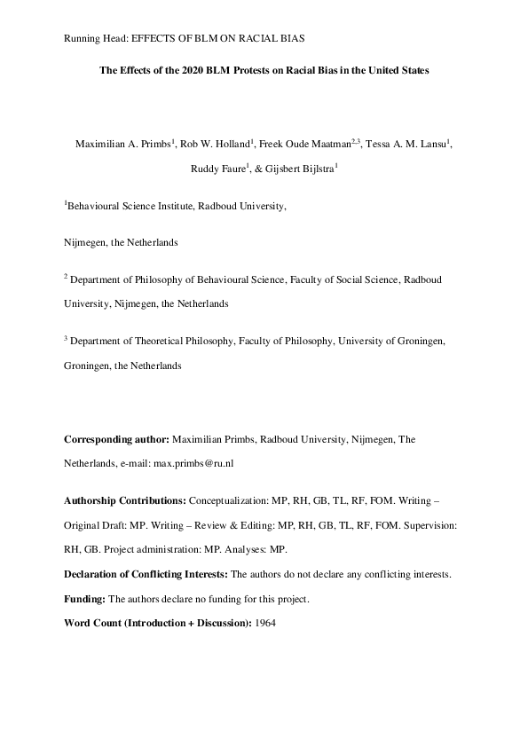 (PDF) The Effects of the 2020 BLM Protests on Racial Bias in the United ...