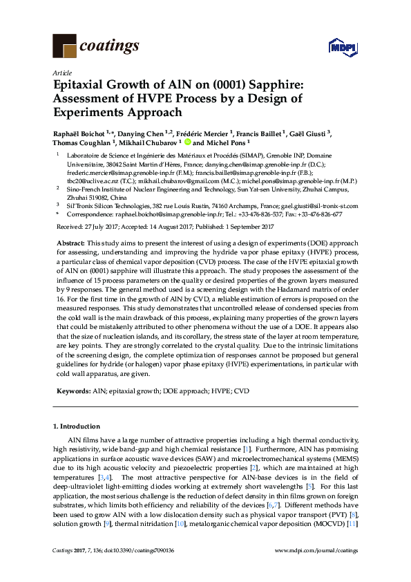 (PDF) Epitaxial Growth of AlN on (0001) Sapphire: Assessment of HVPE ...