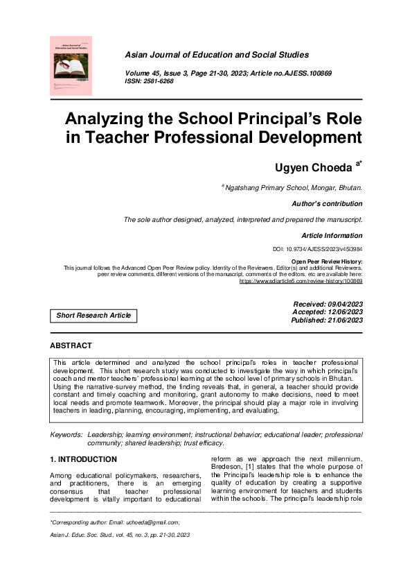 (PDF) Analyzing the School Principal’s Role in Teacher Professional ...
