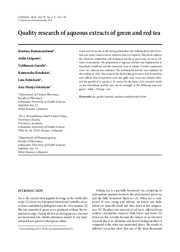 (PDF) Quality research of aqueous extracts of green and red tea
