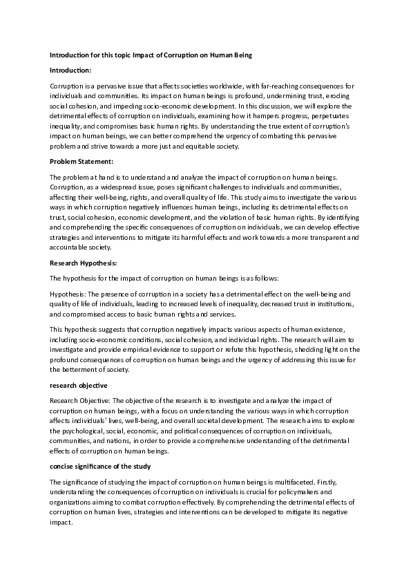 (DOC) Impact of Corruption on Human Being