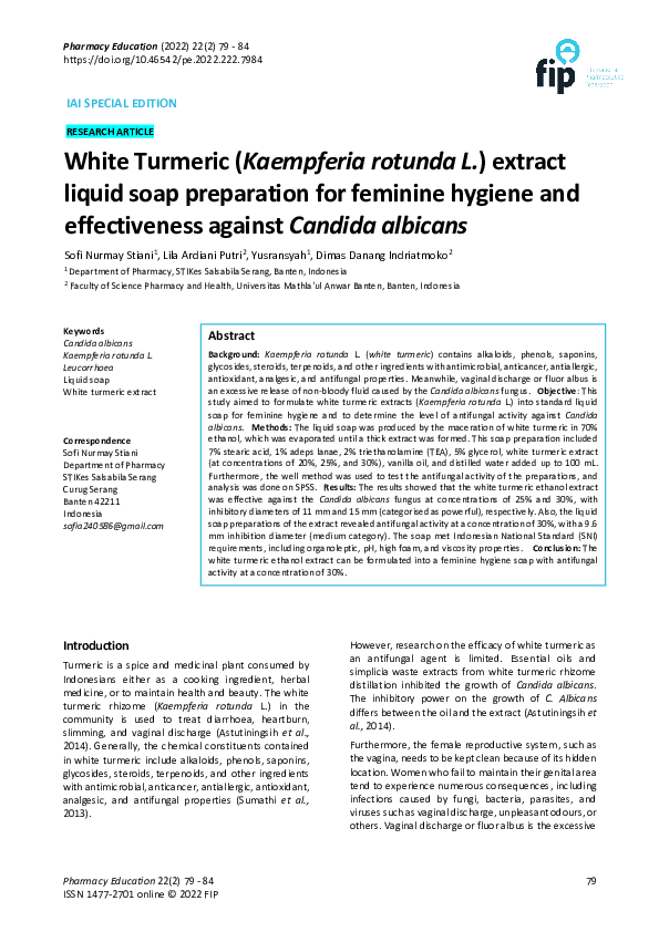 (PDF) White Turmeric (Kaempferia rotunda L.) extract liquid soap ...