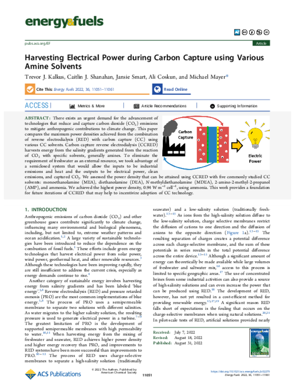 (PDF) Harvesting Electrical Power during Carbon Capture using Various ...