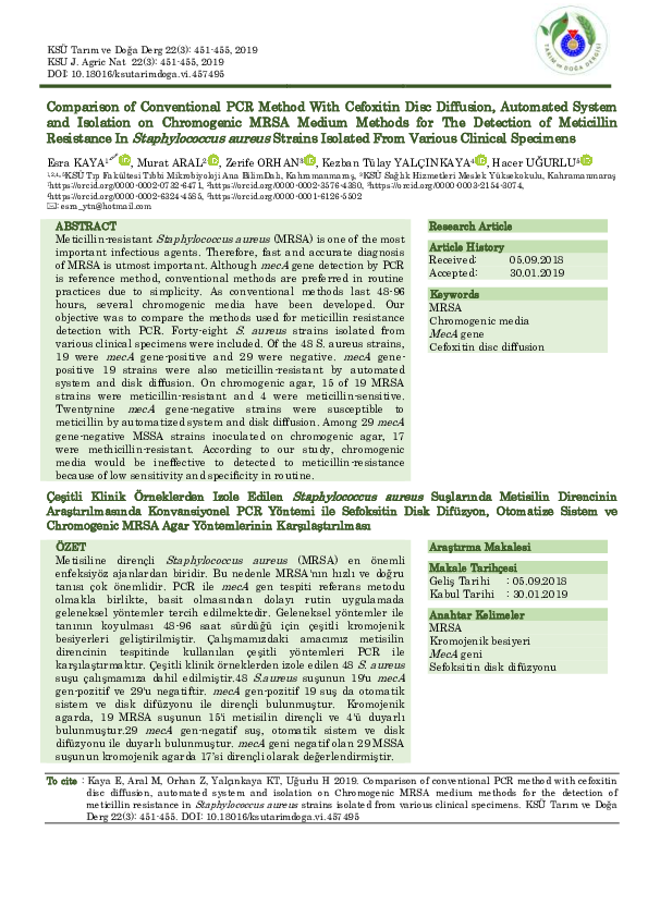 (PDF) Comparison of Conventional PCR Method With Cefoxitin Disc Diffusion, Automated System and ...