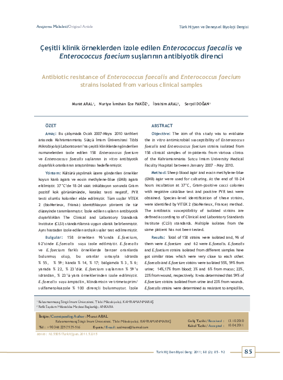 Pdf Antibiotic Resistance Of Enterococcus Faecalis And Enterococcus Faecium Strains Isolated