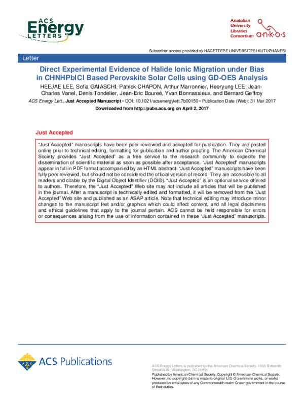 (PDF) Direct Experimental Evidence of Halide Ionic Migration under Bias ...