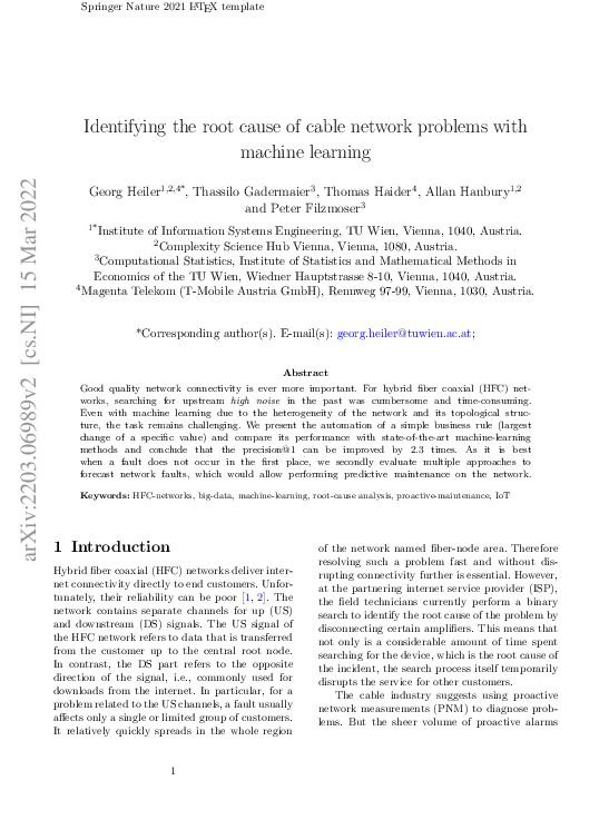 (PDF) Identifying the root cause of cable network problems with machine ...