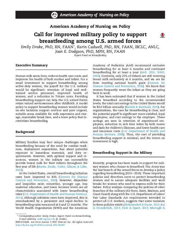 (PDF) Call for improved military policy to support breastfeeding among ...