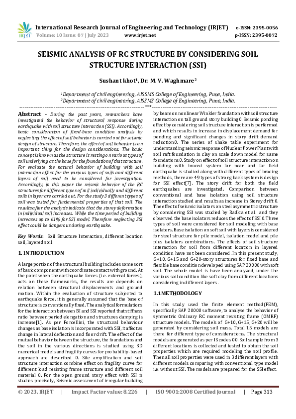 (PDF) SEISMIC ANALYSIS OF RC STRUCTURE BY CONSIDERING SOIL STRUCTURE INTERACTION (SSI